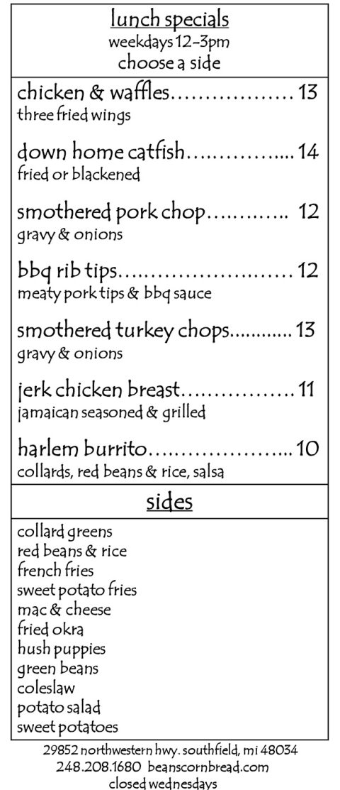 See our Menus! | Cornbread Restaurant & Bar | Southfield MI