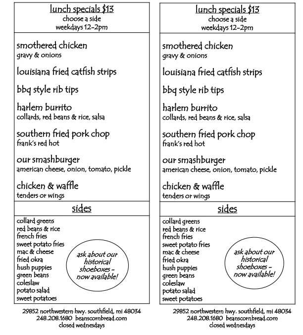 See our Menus! | Cornbread Restaurant & Bar | Southfield MI